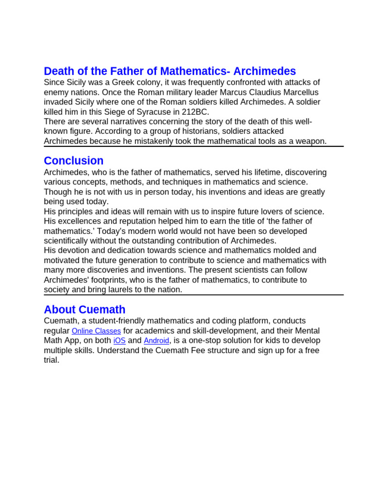 Death of The Father of Mathematics Archimedes | PDF