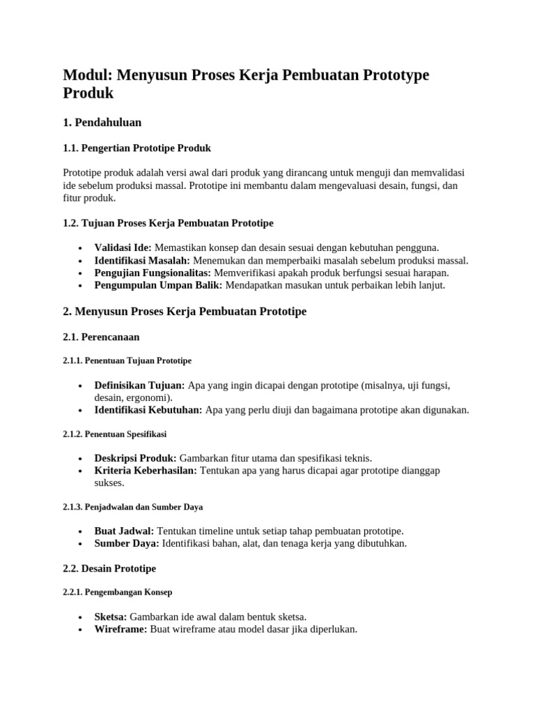 Modul Ajar PKK Kelas XI - Menyusun Proses Kerja Pembuatan Prototype Produk | PDF