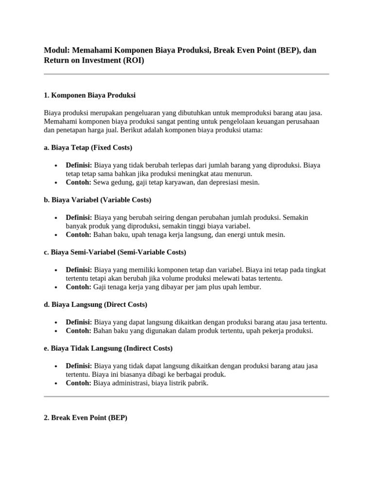 Modul Ajar PKK Kelas XI - Memahami Komponen Biaya Produksi, Break Even ...