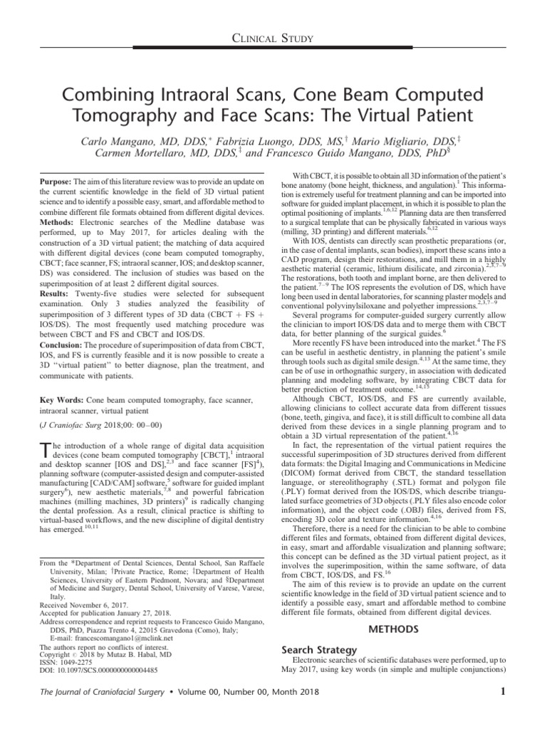 Mangano 2018 Combining Intraoral Scans CBCT and Face Scans The Virtual ...