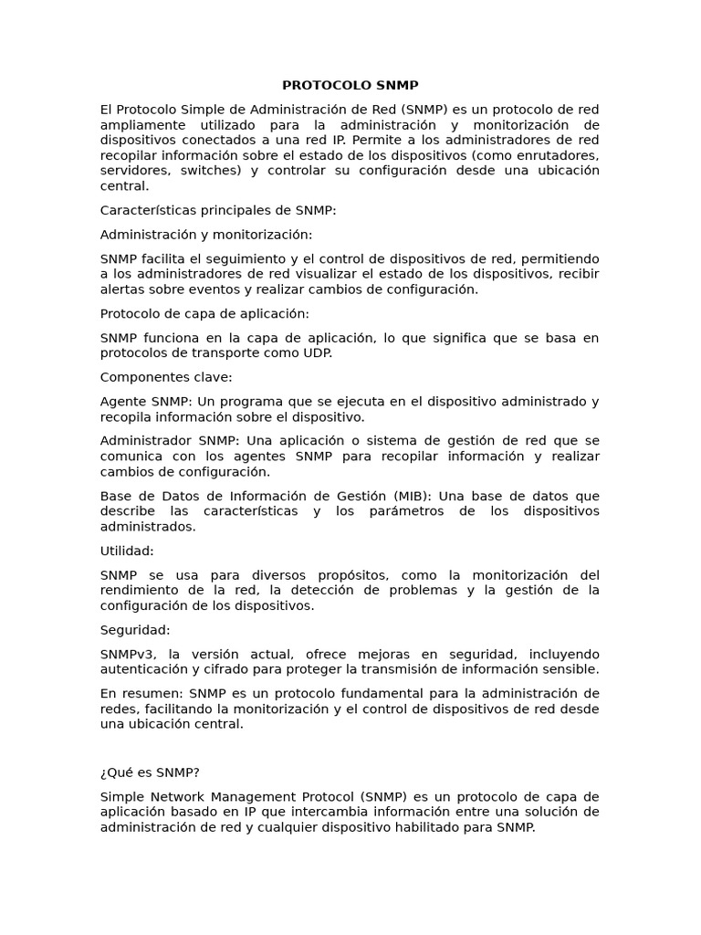 Protocolo SNMP para Gestión de Redes | PDF | Protocolos de ...