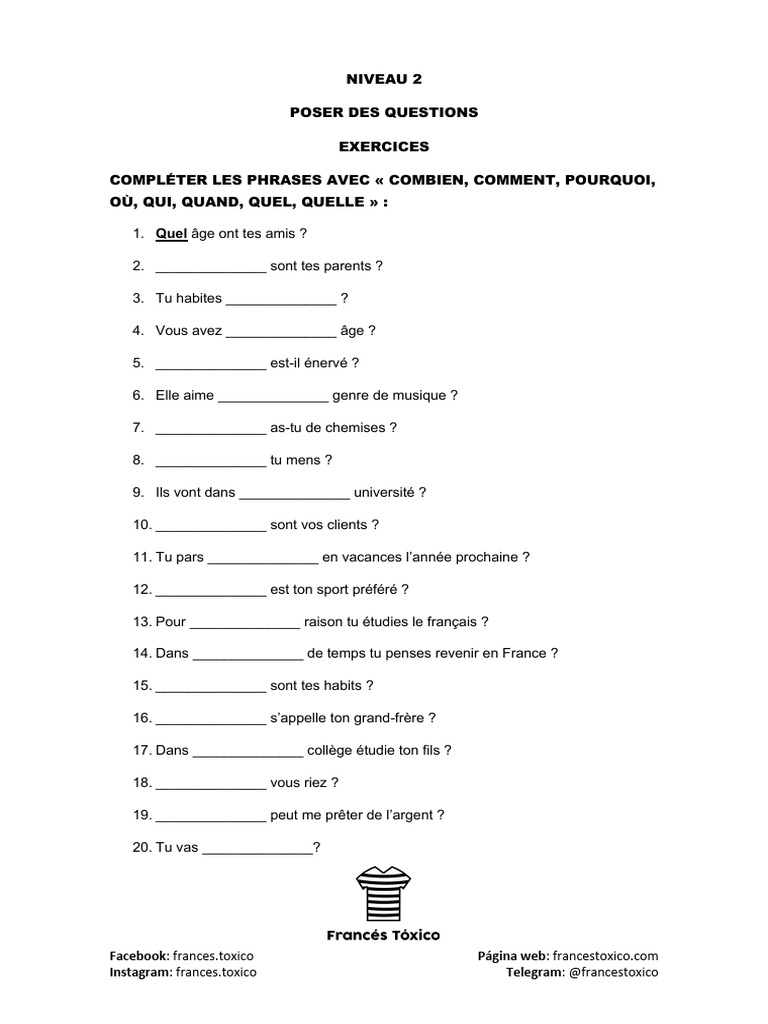 01 - POSER DES QUESTIONS - EXERCICES (B) | PDF