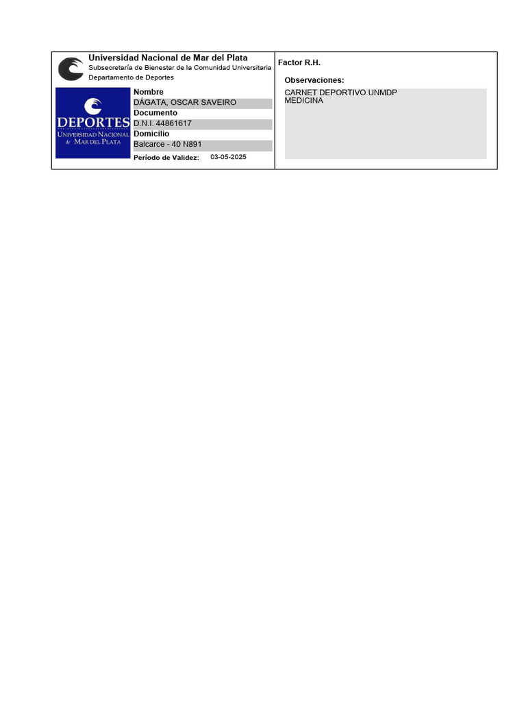 Carnet Deportivo UNMDP 2025 | PDF