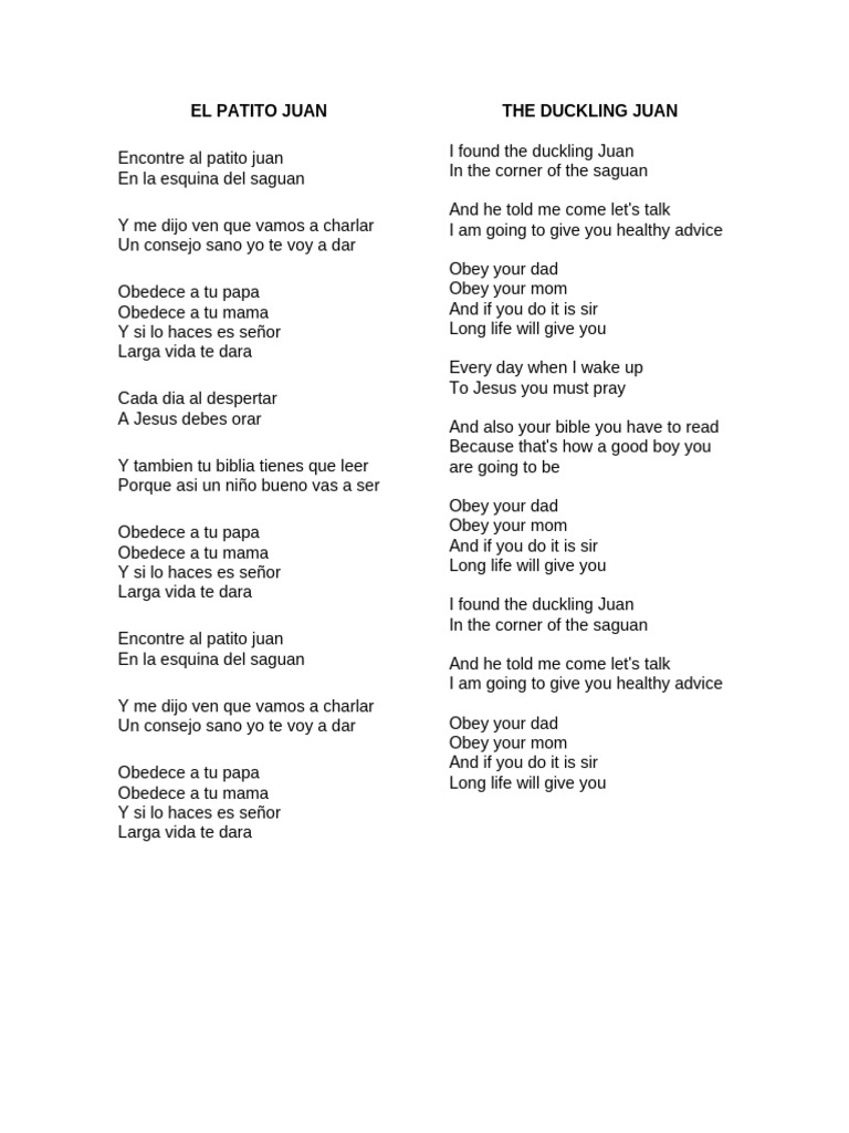 Canciones Infantiles en Inglés y Español | PDF