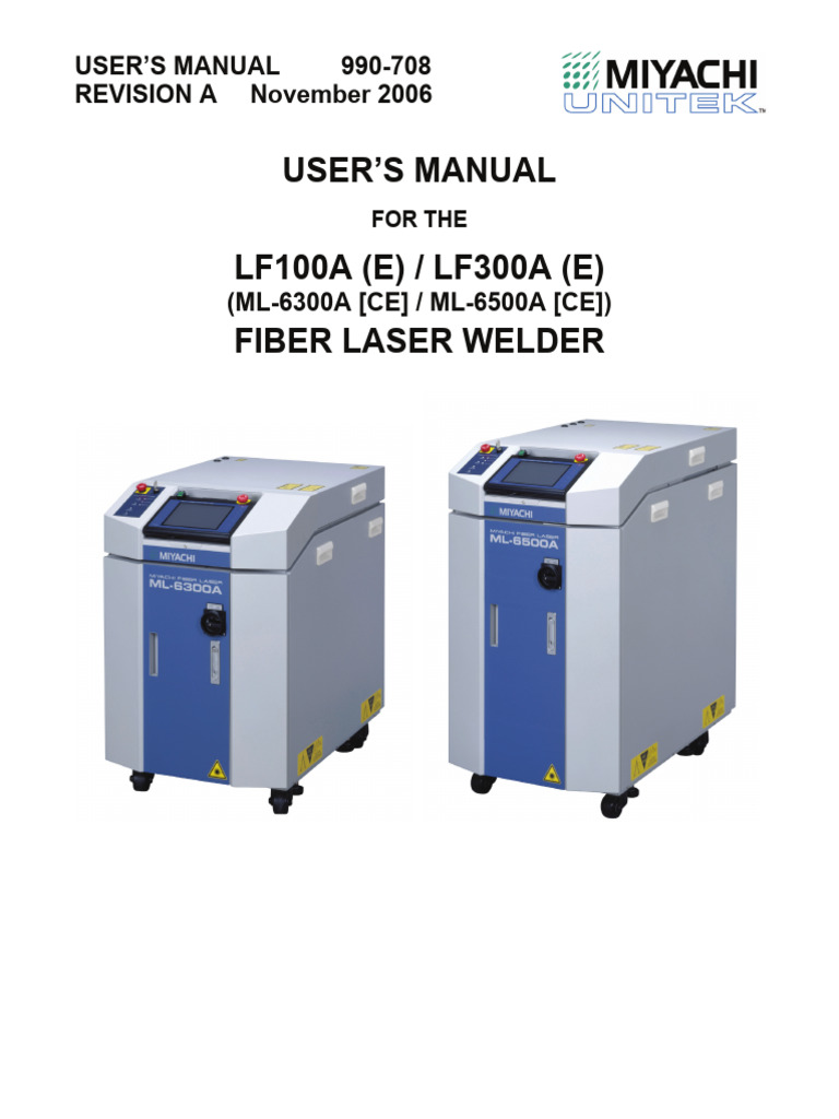 990 708 LF100A 300A Fiber Laser Welder Manual Rev A 11 22 06 | PDF ...
