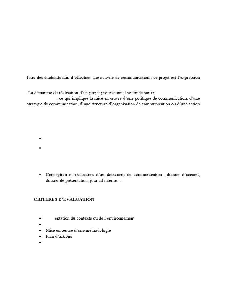 Évaluation du Projet Professionnel en CO | PDF