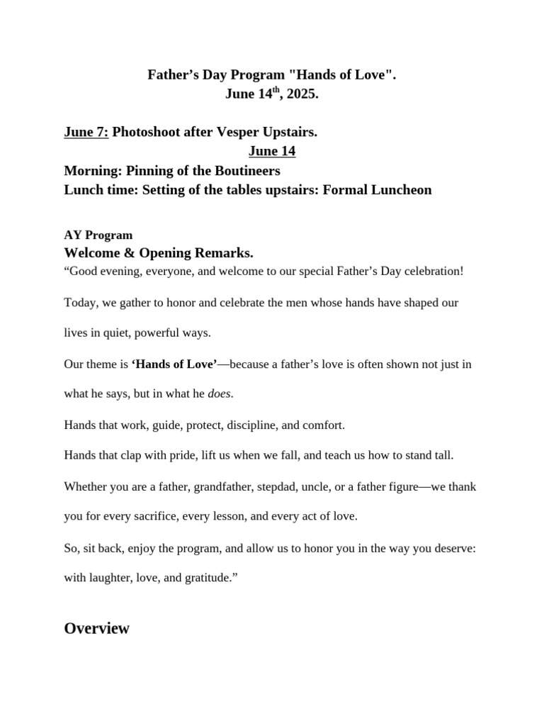 Fathers Day Program Outline | PDF