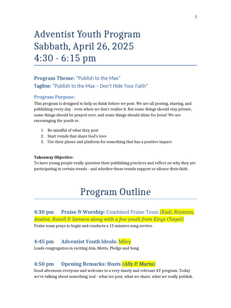 Publish To The Max AY Program | PDF | Jesus | Sermon