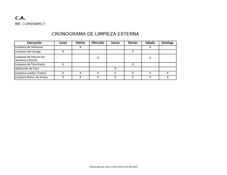 Cronograma de Limpieza | PDF