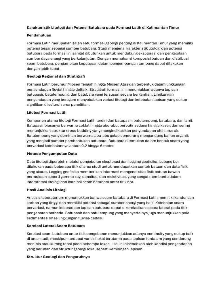 Potensi Litologi Batubara Formasi Latih | PDF