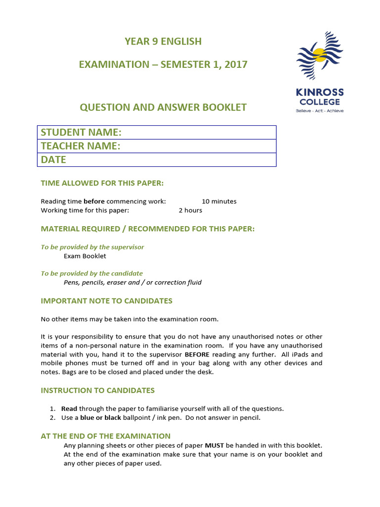 Year 9 English Exam Guidelines | PDF | Global Positioning System ...