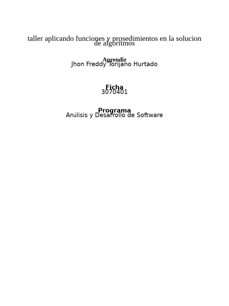Taller Aplicando Funciones y Procedimientos en La Solucion de Algoritmos Ga3 220501093 Aa2 Ev03 ...