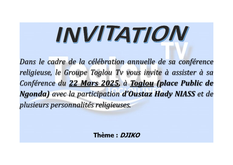 Conférence religieuse avec Oustaz Hady Niass | PDF