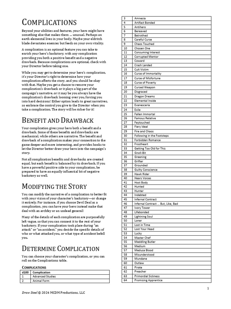 MCDM RPG 100 Complications UNEDITED | PDF