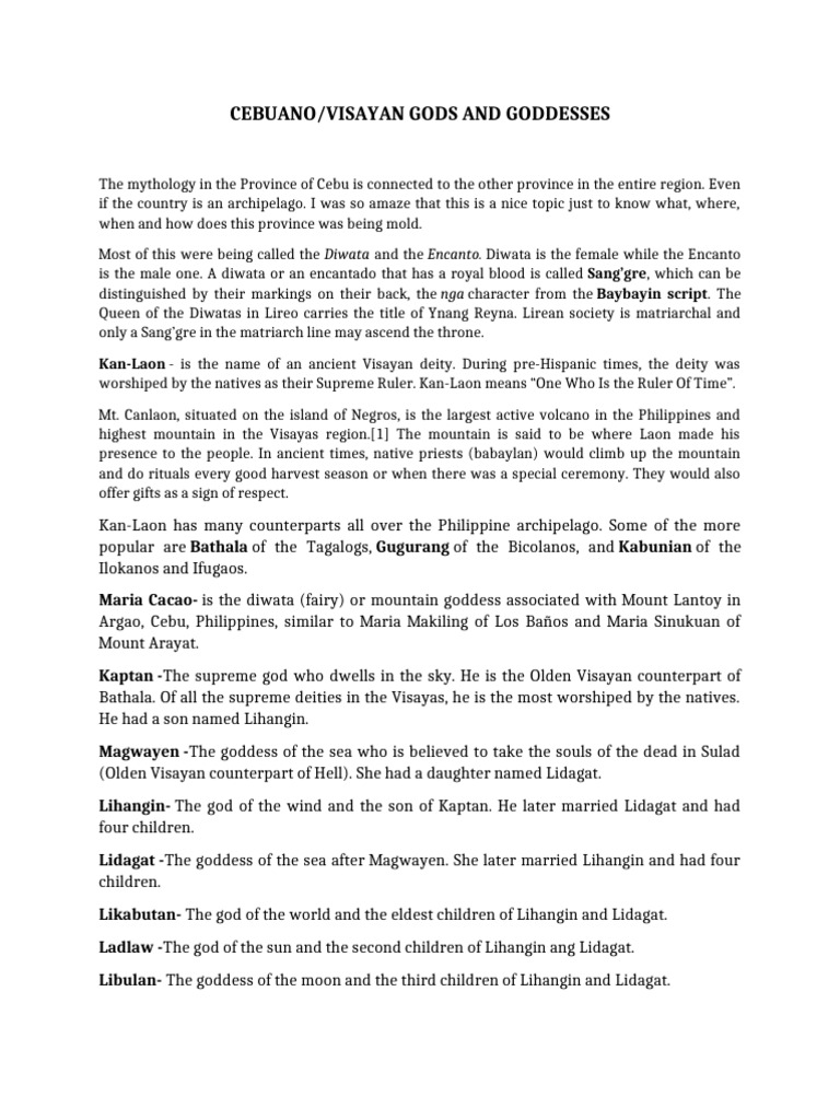 005 Cebuano Visayan Dieties in Philippibe Mythology | PDF ...