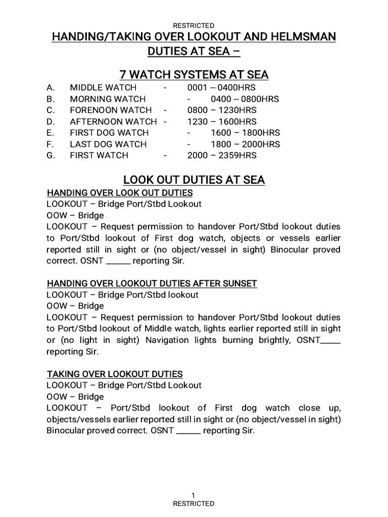 Lookout and Helmsman Duties | PDF | Shipping | Navigation