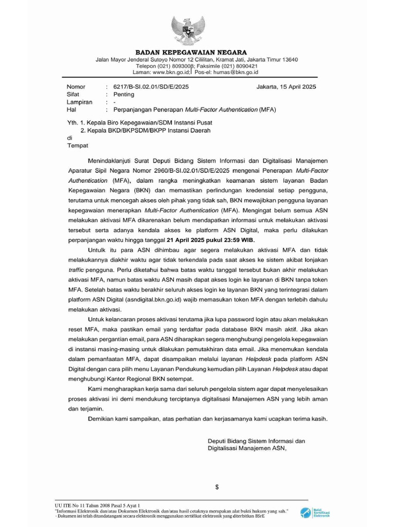Perpanjangan Penerapan Multi-Factor Authentication (MFA) | PDF