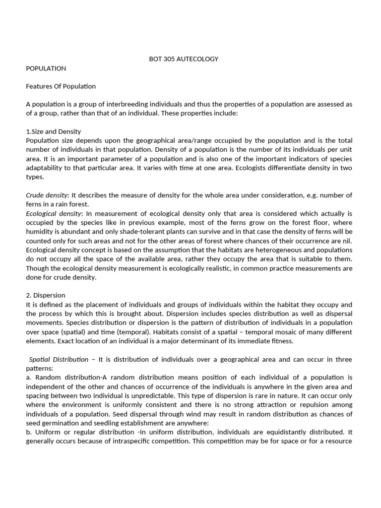 Factors of Uniform Population Distribution | PDF | Ecology | Biology