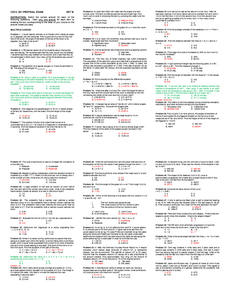 Cecc 481 Prefinal 2nd2425answerkey | PDF | Area | Ellipse