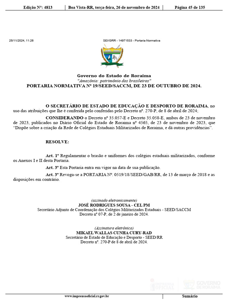 DOE___PORTARIA_DE_UNIFORMES_2024 | PDF | Cor | Bandeira