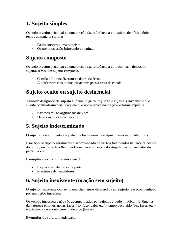 Resumio Tipos de Sujeito | PDF