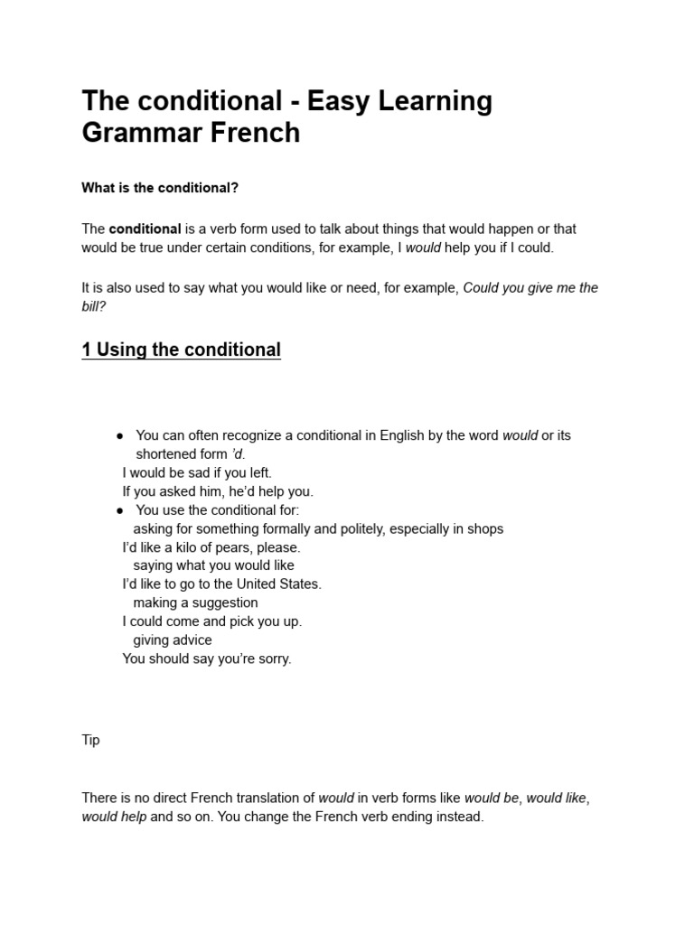 The Conditional - Easy Learning Grammar French | PDF | English Language ...