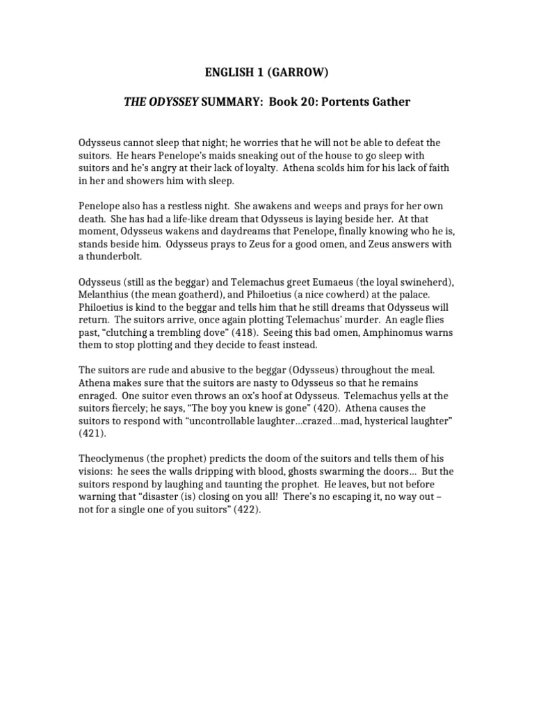 The Odyssey Book 20 Summary: Portents | PDF