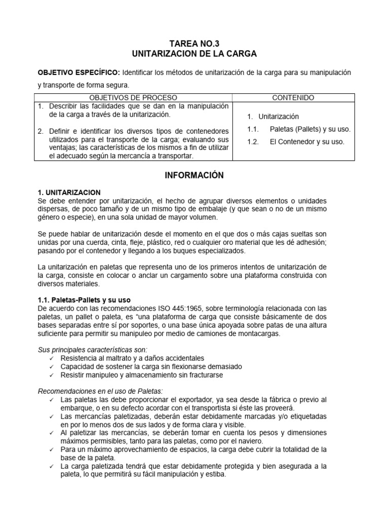 Tarea 3 Unitarización de la carga | PDF