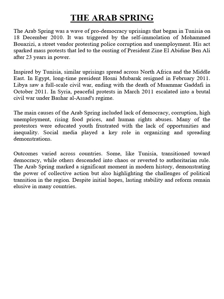 Overview of the Arab Spring Uprisings | PDF