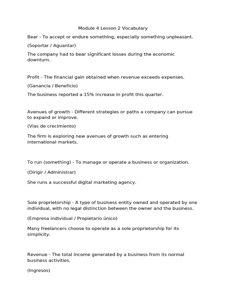 Business Vocabulary Module 4 Lesson 2 | PDF