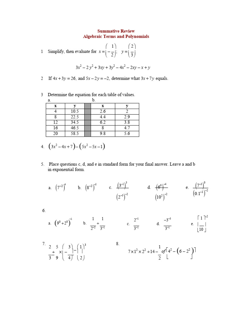 1a. Summative Part 1 Review | PDF | Applied Mathematics | Mathematical ...