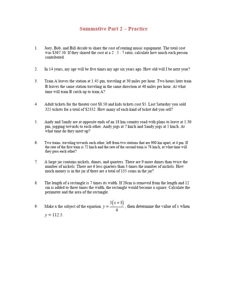 2a. Summative Part 2 - Practice | PDF