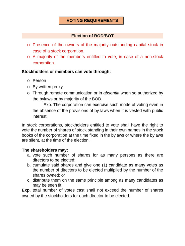 Voting Requirements For Corporation | PDF | Board Of Directors ...
