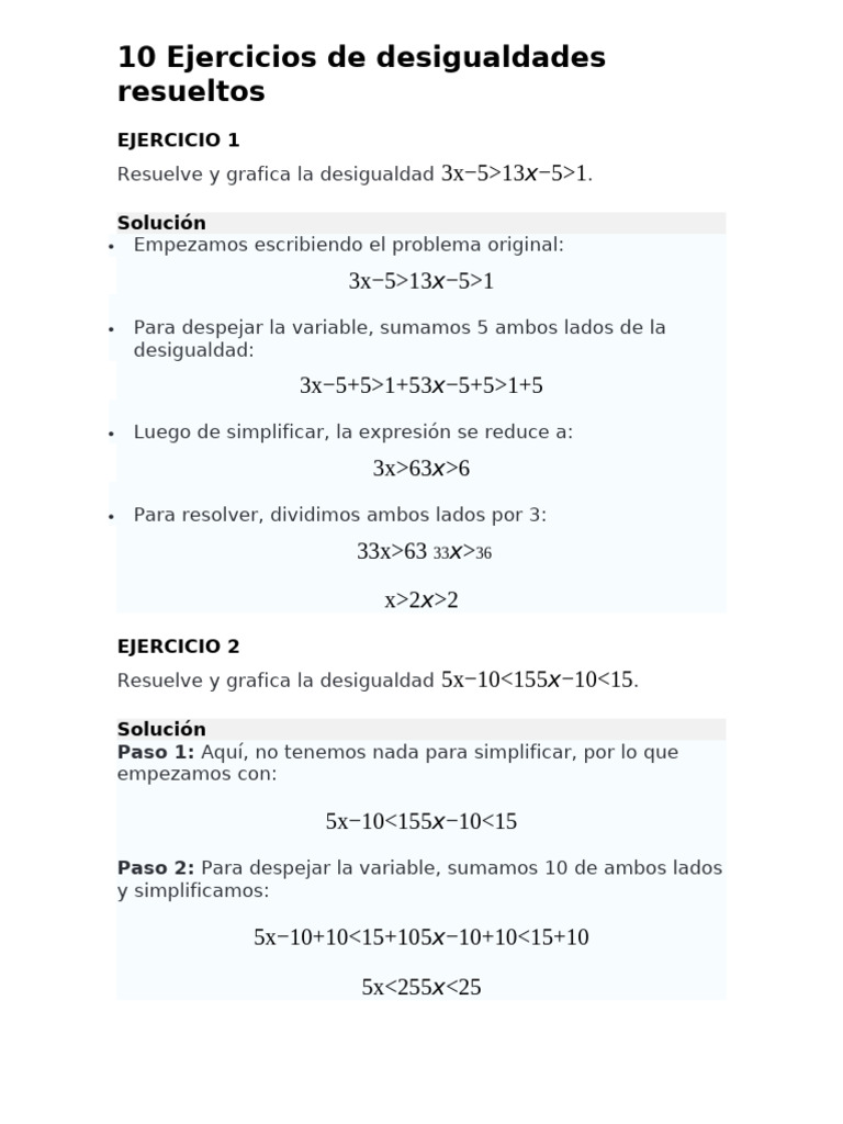 10 Ejercicios Desigualdades Resueltos | PDF | Matemáticas | Matemáticas ...