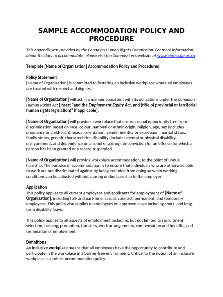 Sample Accommodation Policy and Procedure - English | PDF | Employment ...