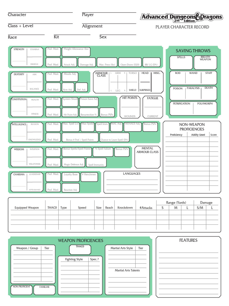 ADnD 2E CharacterSheet FF | PDF