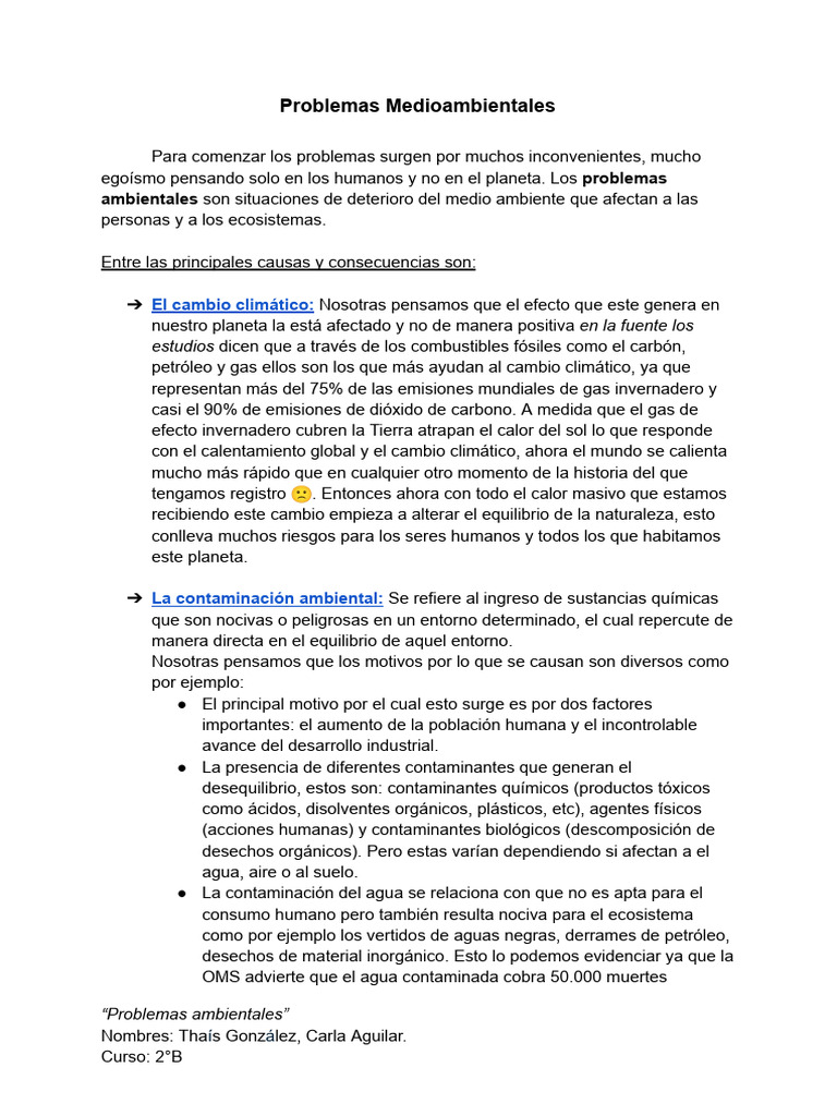 Prolematicas Medioambientales | PDF | Contaminación | Entorno natural