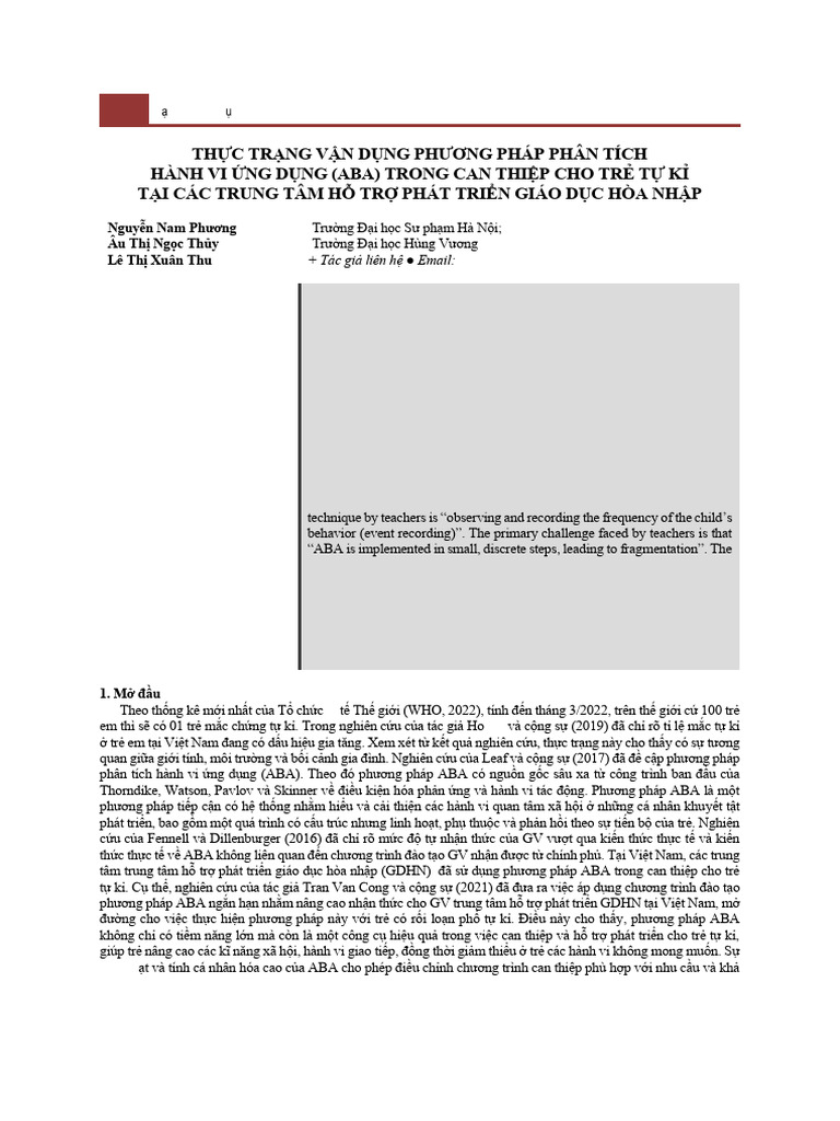 THC TRNG VN DNG PHNG PHP PHN TCH HNH VI NG DNG Aba Trong Can Thip Cho TR T K Ti CC Trung TM H TR ...