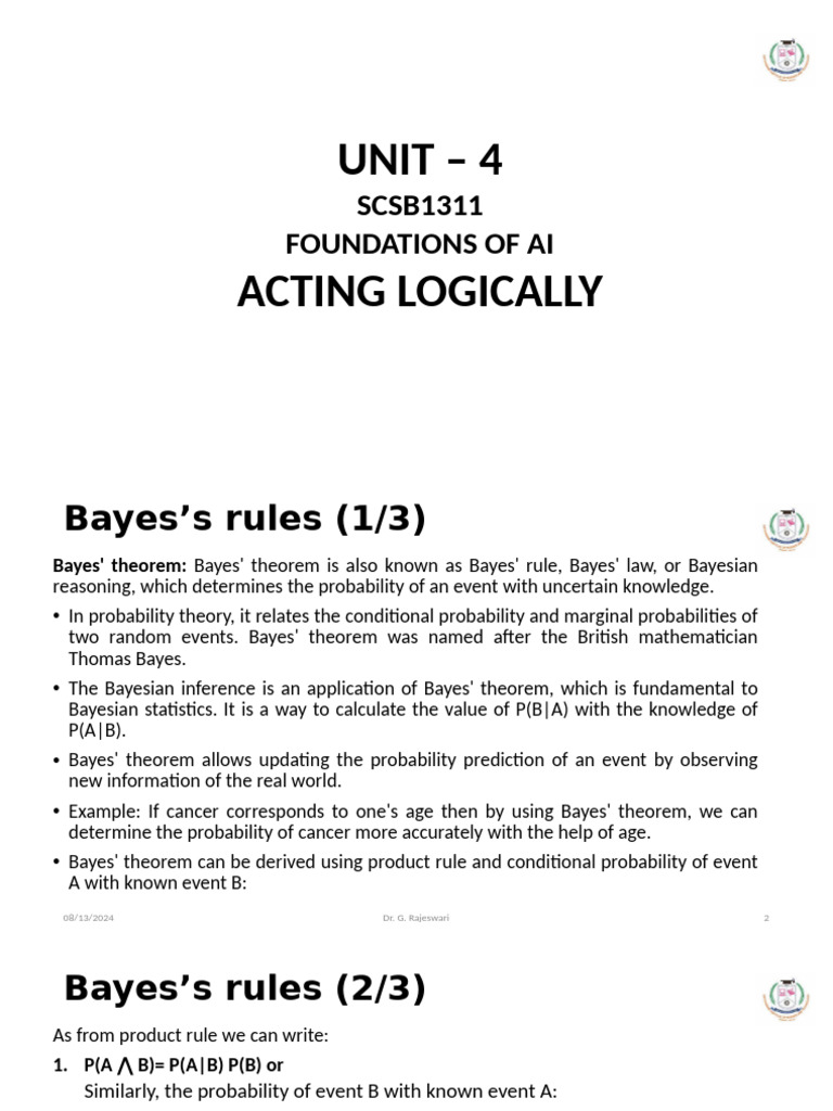 Unit 4 - Acting Logically | PDF | Bayesian Network | Bayesian Inference