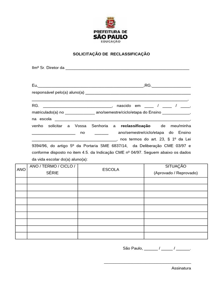 Modelo de Requerimento - Reclassificação - Cópia | PDF
