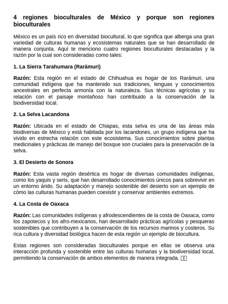 Cuatro Regiones Bioculturales de México | PDF | México | Entorno natural