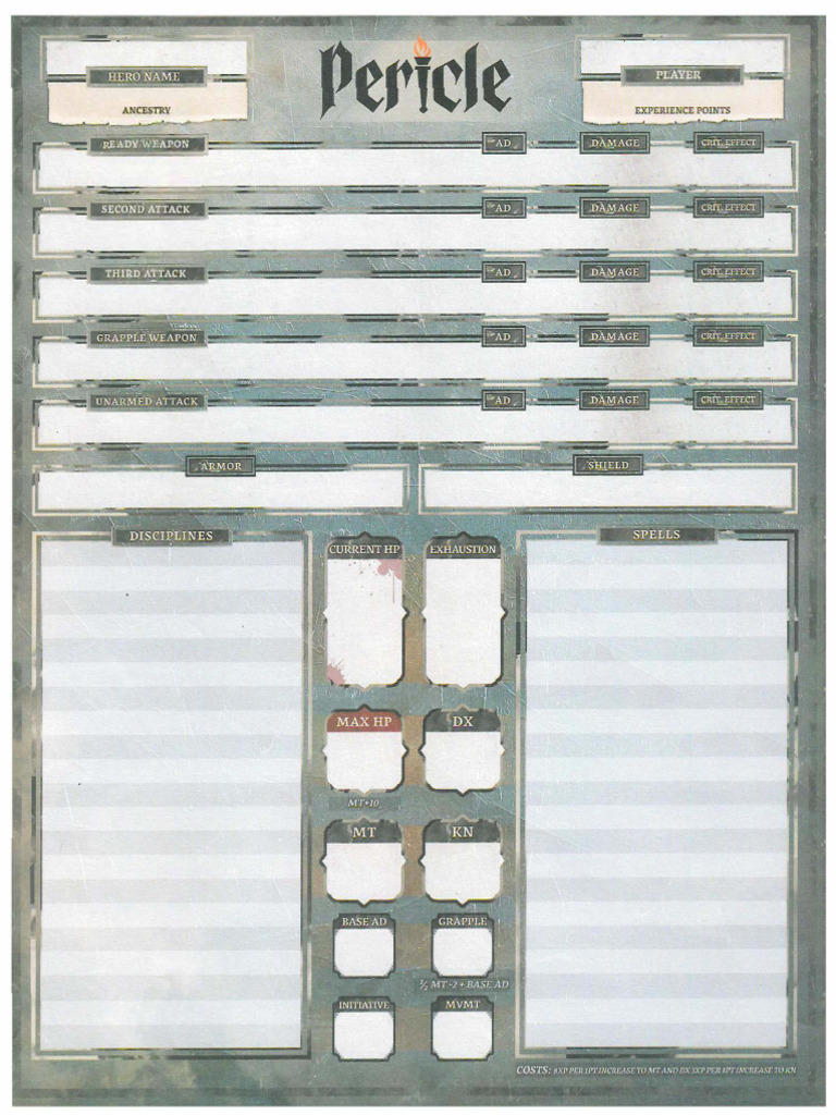 Pericle Editable Hero Sheet | PDF