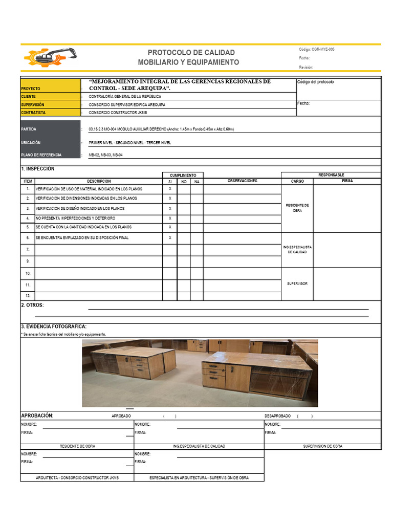 Protocolo de Calidad de Equipamiento Mo-004 | PDF