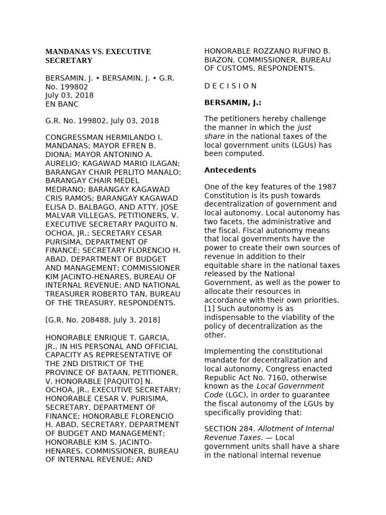 Mandanas Case | PDF | Mandamus | Taxes