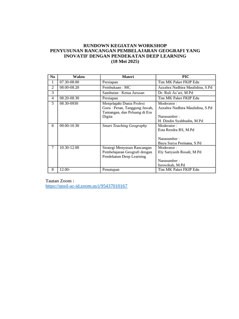 Rundown Workshop MK Paket FKIP Edu | PDF