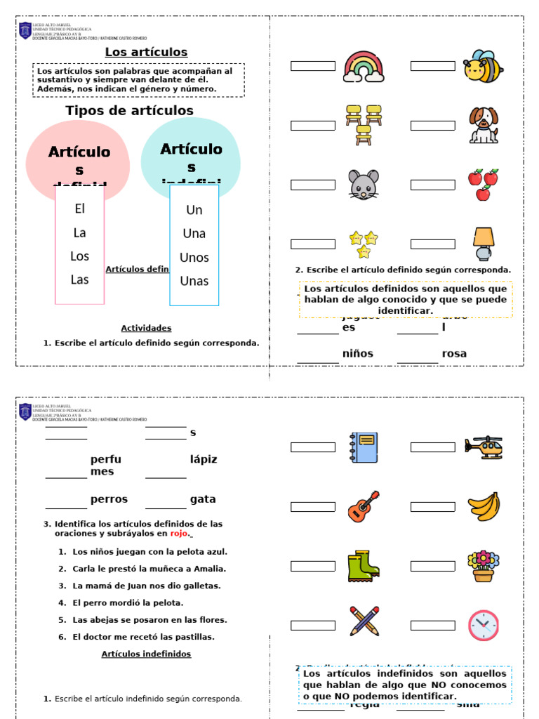 Actividades Artículos Definidos e Indefinidos | PDF