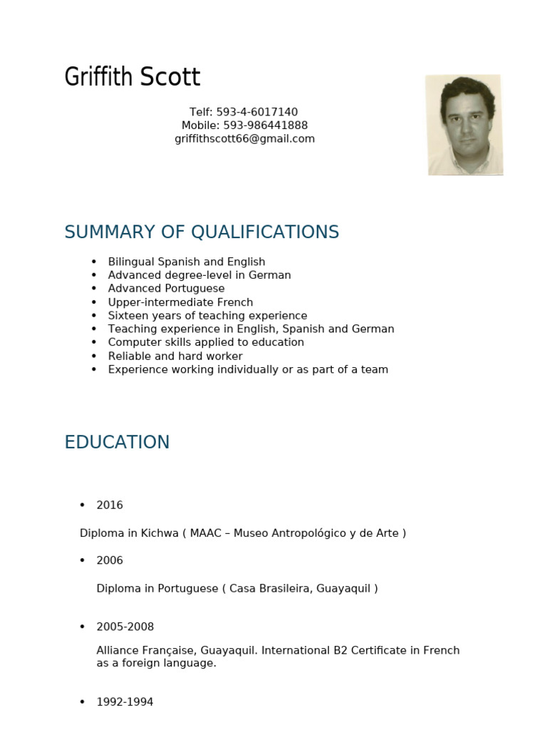 NEW Griffith Scott CV Word | PDF | Diploma | Qualifications