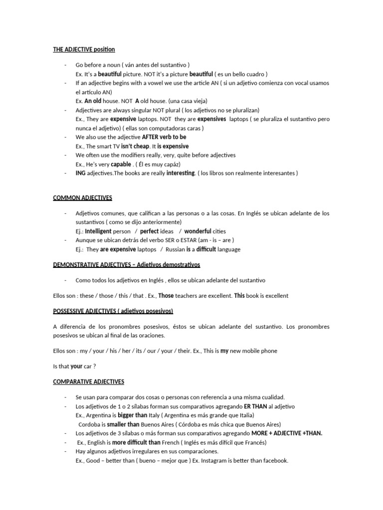 The Adjective | PDF | Gramática | Tipología Lingüística