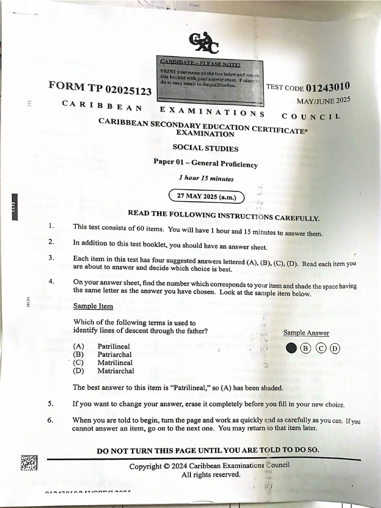 CSEC Social Studies P1 2025 May/June Solutions | PDF