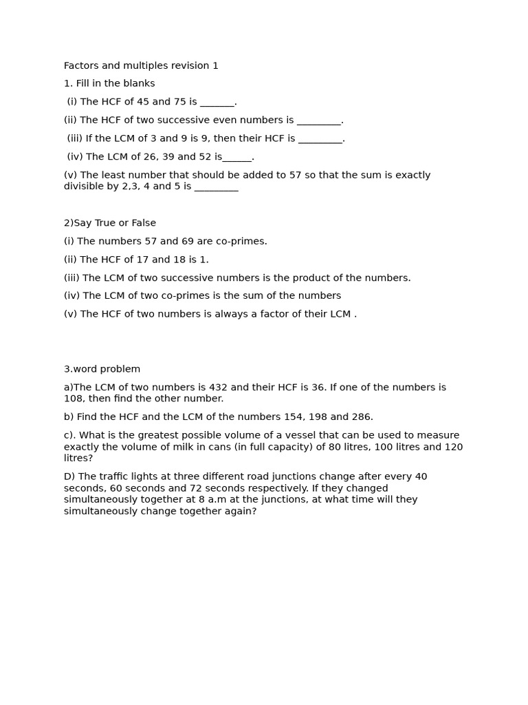 Factors and Multiples Revision 1 | PDF